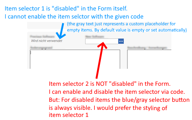 How to disable / enable an item selector when property itself is ...